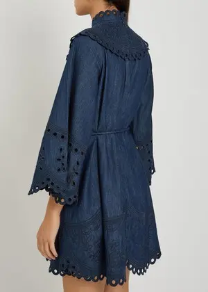 Zimmermann Mohon Broderie Anglaise Denim Mini Dress