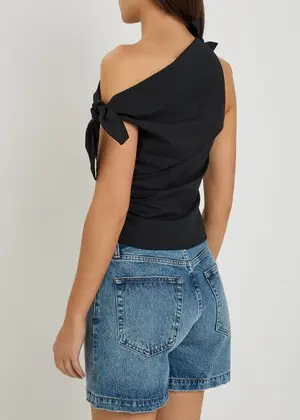 Staud Bellaria Ruched Stretch-cotton Top - Black