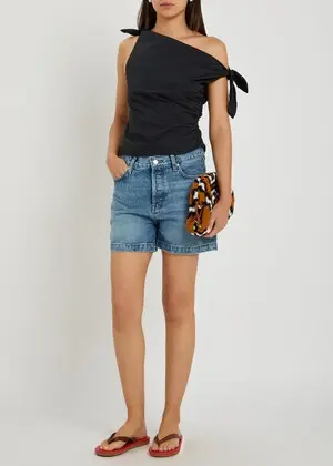Staud Bellaria Ruched Stretch-cotton Top - Black
