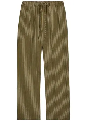 Staud Mateo Striped Linen Trousers - Green