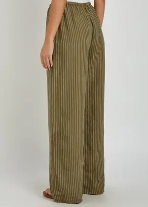 Staud Mateo Striped Linen Trousers - Green