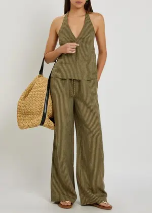 Staud Corso Striped Linen Halterneck Top