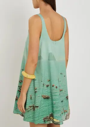Staud Brio Printed Square Neck Stretch-cotton Mini Dress