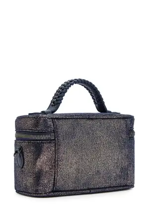 Stella McCartney Falabella Metallic Faux Suede Vanity Case - Navy