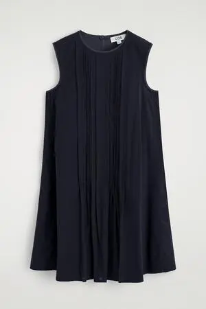 Cos Layered Pintucked Mini Dress - Navy