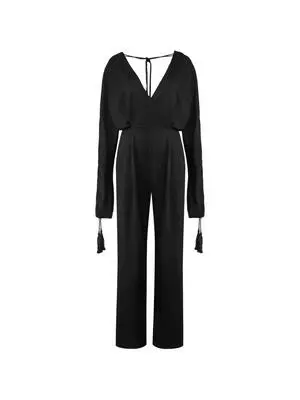 Alberta Ferretti Long Sleeve Jumpsuit With Tassel Detail - Black