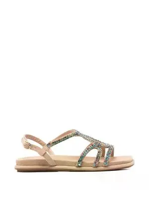 ALMA EN PENA Crystal Embellished Leather Sandals - Neutrals