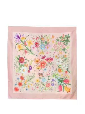 Gucci Flora-print Silk Scarf - Pink