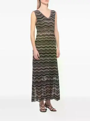 D.exterior Chevron-knit V-neck Maxi Dress - Black