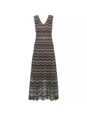D.exterior Chevron-knit V-neck Maxi Dress