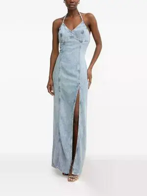 Guess Sleeveless Slit-detail Denim Maxi Dress - Blue