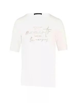 BETTY BARCLAY Rhinestone Embellished Slogan Print T-shirt - Neutrals