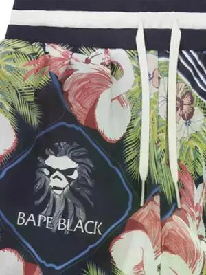 A BATHING APE Black Label Silk Graphic Print Shorts