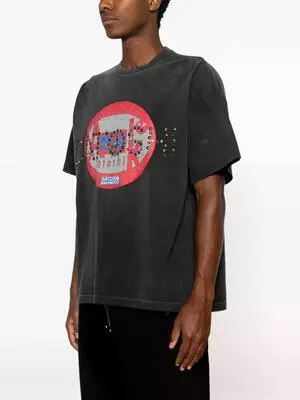 SATOSHI NAKAMOTO Crystal-embellished Distressed-effect T-shirt