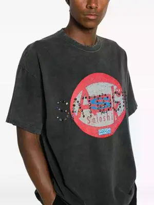 SATOSHI NAKAMOTO Crystal-embellished Distressed-effect T-shirt