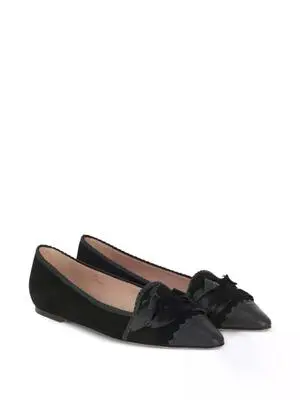 TOD'S Leather Fringe Detail Pointed Toe Ballet Flats