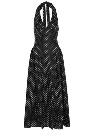 Faithfull The Brand La Cala Polka Dot Linen Midi Dress - Black And White
