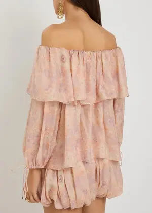 Chloé Floral-print Silk Off-the-shoulder Top