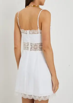Staud Amalina" Lace And Linen Mini Dress - White