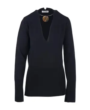 JIL SANDER V-neck Knitted Jumper - Black