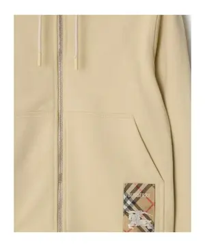 Burberry Logo Patch Zipped Drawstring Hoodie