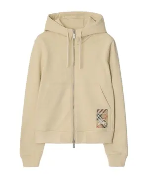 Burberry Burberry Logo Patch Zipped Drawstring Hoodie Nutmeg