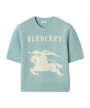 Burberry Jacquard Short Sleeve Jumper - Eggshell Blue