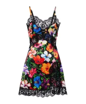 Dolce & Gabbana Floral Lace-trimmed Silk And Cotton-blend Mini Dress