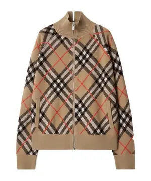 Burberry Checked Knitted Zip-up Jacket - Sand-colored