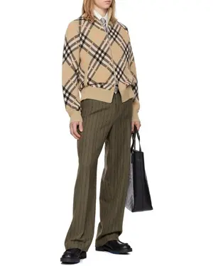 Burberry Checked Knitted Zip-up Jacket - Sand-colored