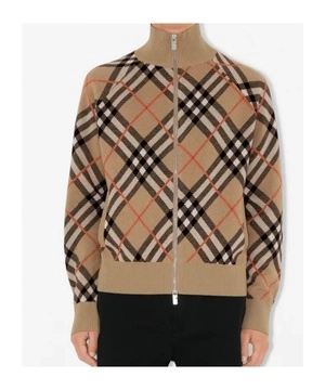 Burberry Checked Knitted Zip-up Jacket - Sand-colored
