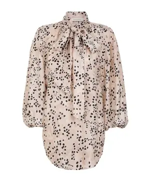 Zimmermann Illustrated Wavy Shirt With V-neck And Tie Detail - Dalmatians