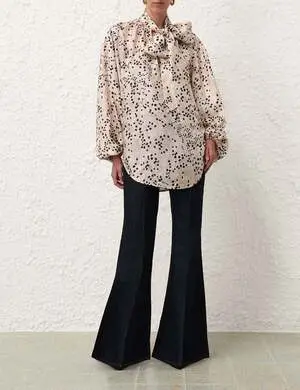 Zimmermann Illustrated Wavy Shirt With V-neck And Tie Detail