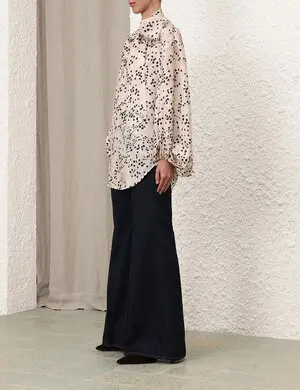 Zimmermann Illustrated Wavy Shirt With V-neck And Tie Detail