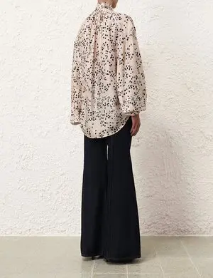 Zimmermann Illustrated Wavy Shirt With V-neck And Tie Detail