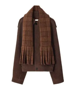 Burberry Checked Fringed Scarf Jacket
