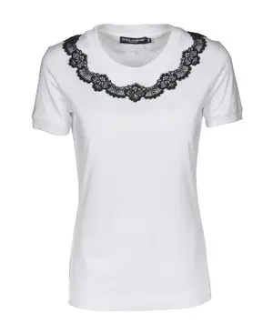 Dolce & Gabbana Lace Embellished Crewneck T-shirt - White