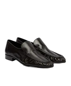 THE ROW Soft Leather Loafers With Gathered Toe And Block Heel - Black