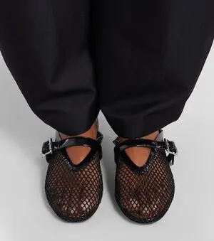 Alaïa Fishnet Leather-trimmed Mules