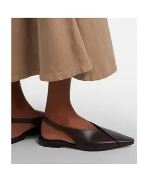 Brunello Cucinelli Dark Brown Leather Slingback Flats