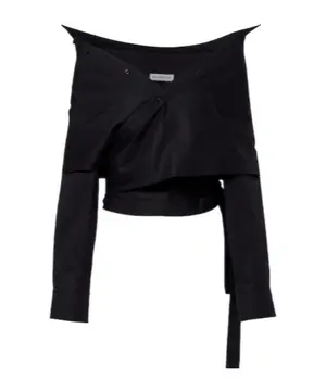 Balenciaga Off-shoulder Cotton Wrap Top - Black