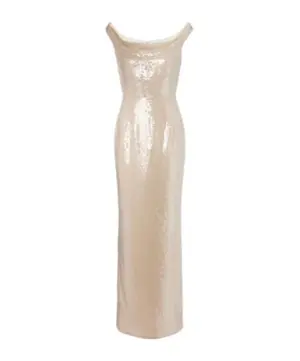 Roland Mouret Sequined Off-shoulder Gown - Nude