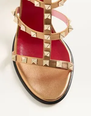 Valentino Garavani Rockstud Laminated Calfskin Sandals - Gold