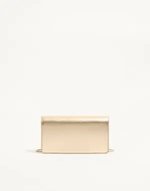 Valentino Garavani Vlogo Signature Mini Shoulder Bag In Laminated Grainy Calfskin With Jewel Logo - Gold/crystal