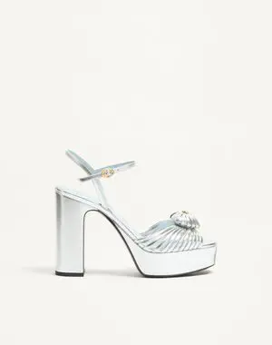 Valentino Garavani Laminated Nappa Leather Platform Sandals - Silver