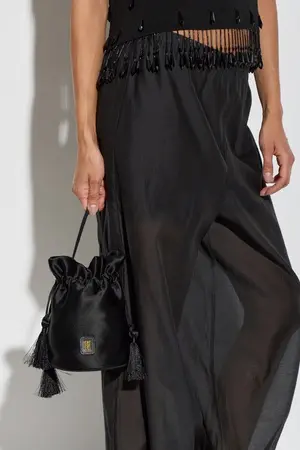 BY MALENE BIRGER Satin Drawstring Bucket Bag With Tassels