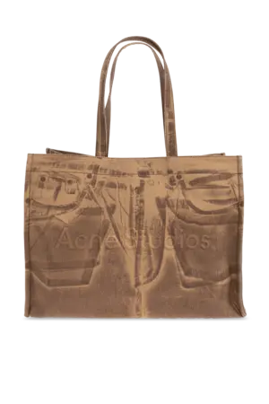Acne Studios Acne Studios Logo Print Cotton Canvas Shopper Bag Brown