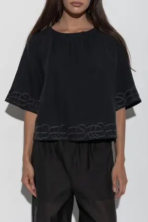 BY MALENE BIRGER Marian" Embroidered Linen Top - Black
