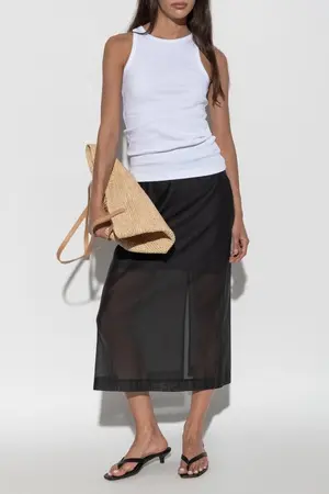 BY MALENE BIRGER Cotton Silk Pencil Skirt With Sheer Panel