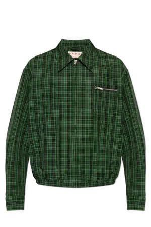 Marni Plaid Wool-cotton Blend Jacket - Green
